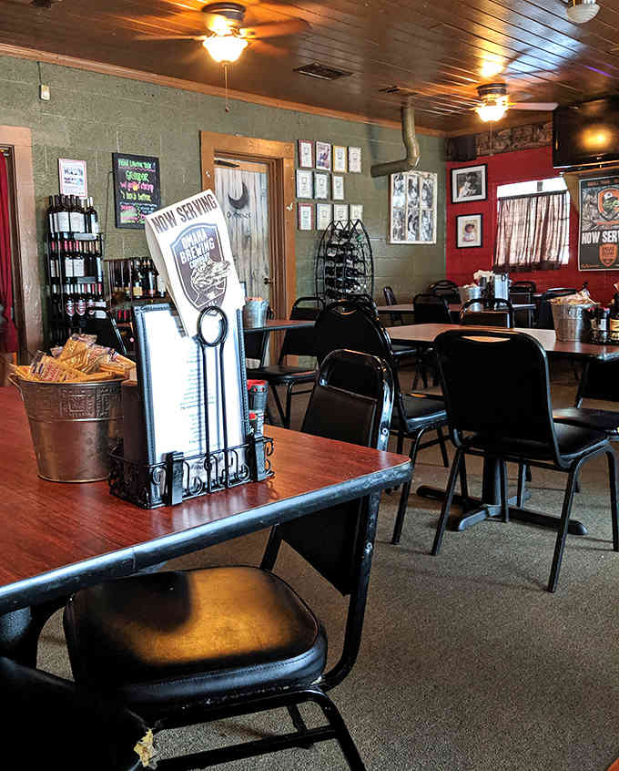 The mix of rustic charm and comfortable seating makes you want to settle in for hours.