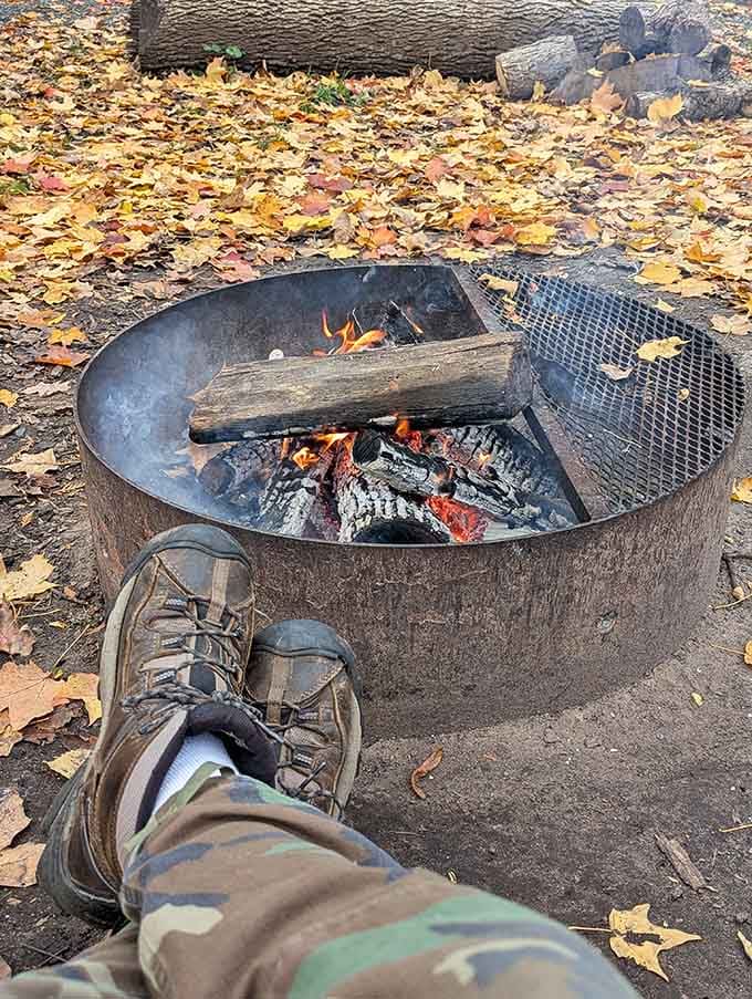 Fire pit relaxation with a side of autumn leaves, the perfect recipe for weekend bliss.