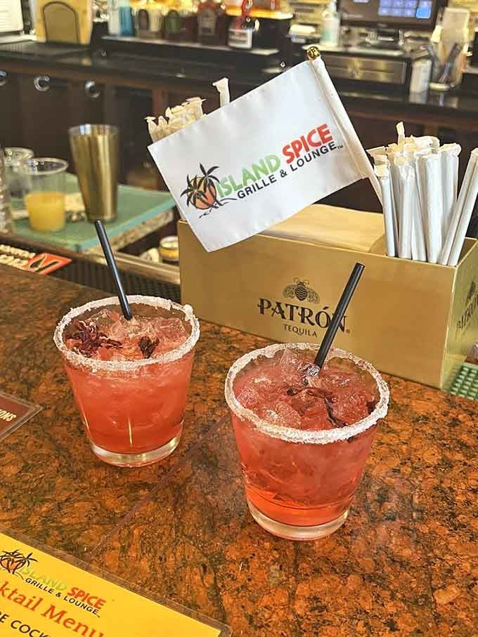 Margaritas with salt rims ready to transport you somewhere significantly more tropical than Edgewood.