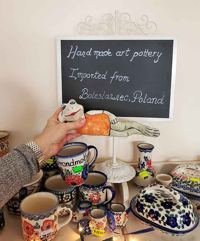 Handmade pottery from Boleslawiec, Poland adds authentic charm you won't find at your average strip mall cafe.