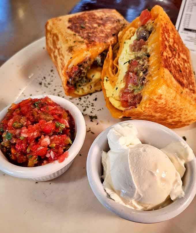 This breakfast burrito is griddled to golden perfection, because wrapping greatness in a tortilla deserves proper respect and technique.