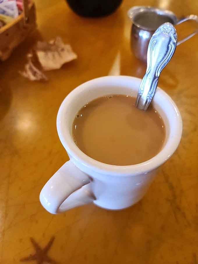 Coffee served in proper cups, not those sad paper things that make everything taste like cardboard.
