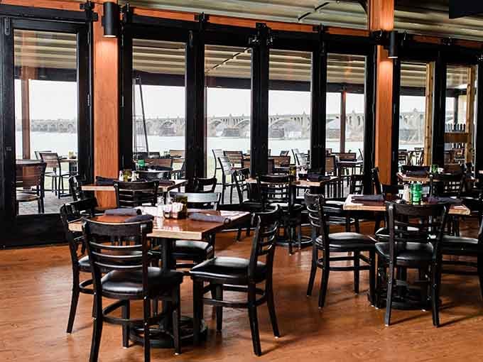 Floor-to-ceiling windows framing the Susquehanna like nature's own artwork hung just for diners.
