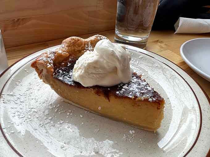 Honey pie with whipped cream and a lattice crust that would make your grandmother nod approvingly from across the room.
