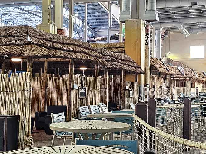 Thatched-roof seating areas transport you straight to the savanna, if the savanna had excellent climate control and nachos.