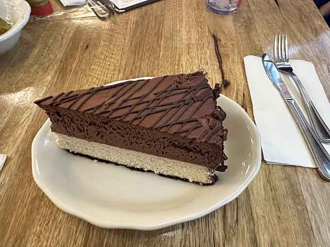 This chocolate cheesecake slice could end arguments, start friendships, and possibly achieve world peace if given the chance.