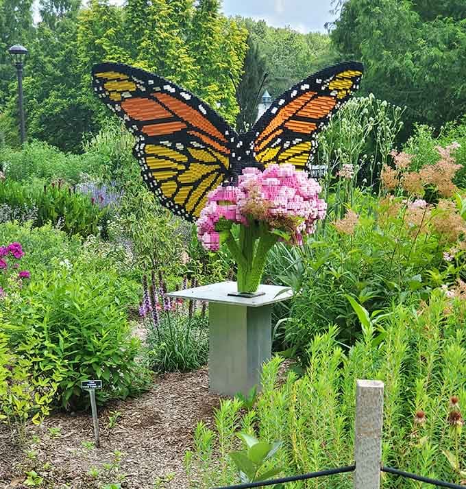 This oversized monarch butterfly sculpture celebrates pollinators with the kind of whimsy that makes everyone smile involuntarily.