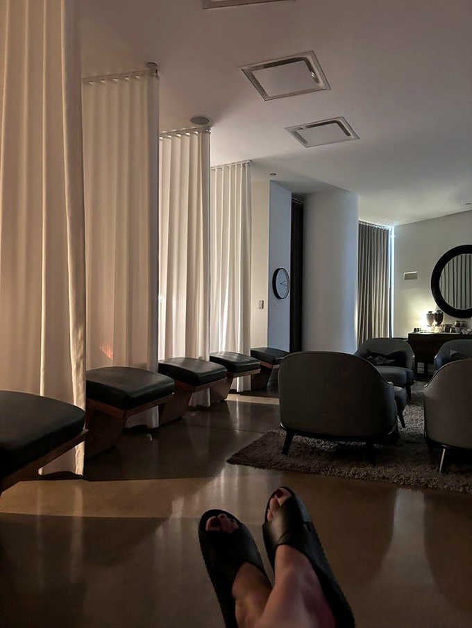 Slip into those spa slippers and sink into tranquility where soft lighting meets comfortable lounging perfection.