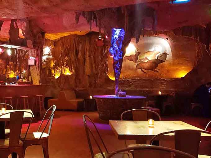 The bar area manages to look both prehistoric and inviting, which is harder to pull off than it sounds.