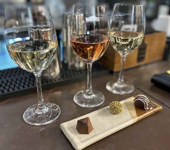 Wine flights paired with artisan chocolates turn an ordinary afternoon into a masterclass in treating yourself like royalty.