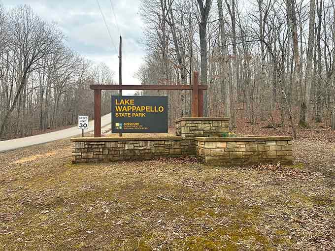 The entrance sign welcomes you to your new favorite escape from civilization and its endless demands on your time.