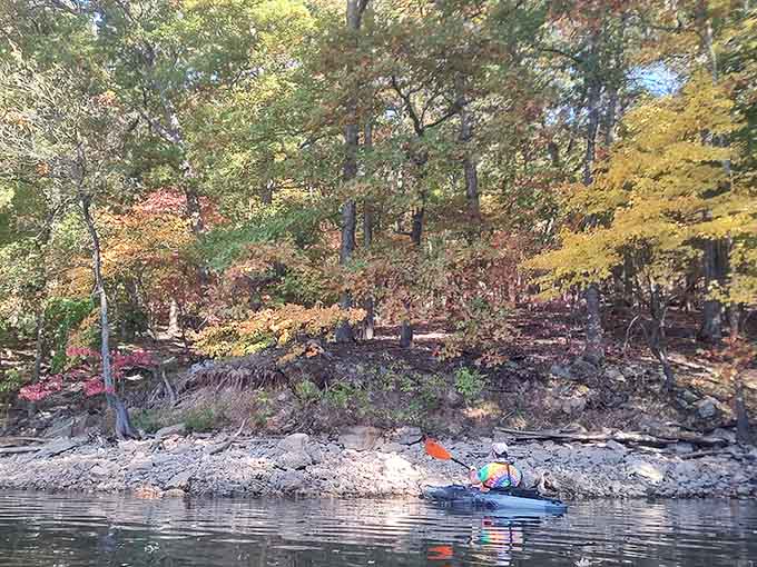 Autumn kayaking through colors so vibrant you'll think someone cranked up nature's saturation settings too high.