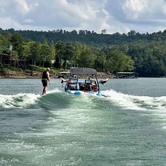 Wakesurfing on water this clear means everyone can see your wipeouts, so make them count.