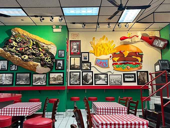 Giant sandwich murals on the walls remind you exactly why you're here and what you're about to devour.