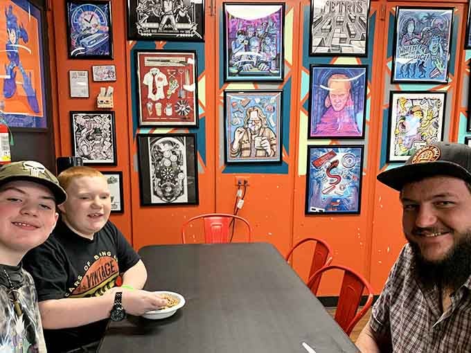 Three generations sharing cereal and smiles, proving the best family bonding happens over bowls of childhood favorites.