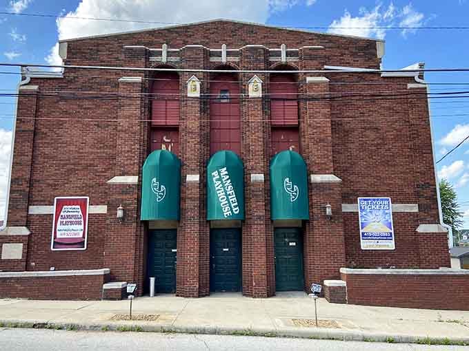 The Mansfield Playhouse stands ready for showtime, its Art Deco facade promising entertainment that never goes out of style.