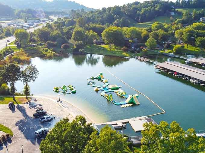 From above, Marina Station looks like someone dropped a giant toy box into the most beautiful lake imaginable.