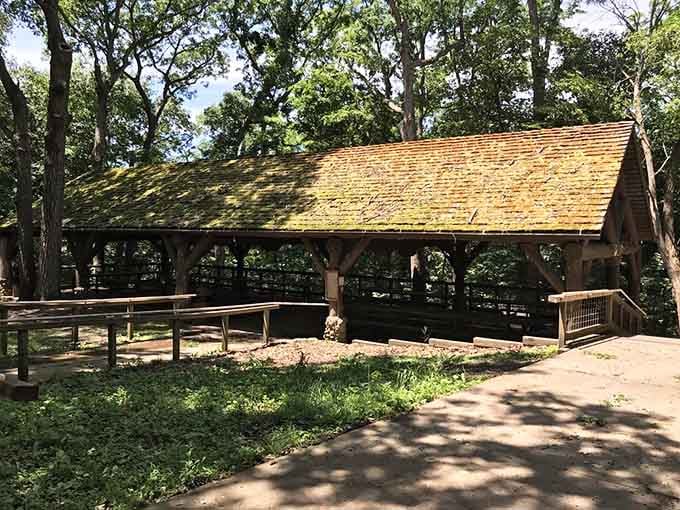 This rustic pavilion offers shaded respite for picnickers who've earned their lunch by conquering those canyon stairs.