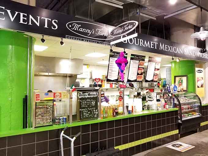 Bright green storefront means serious business when it comes to tortas that require architectural planning to eat properly.