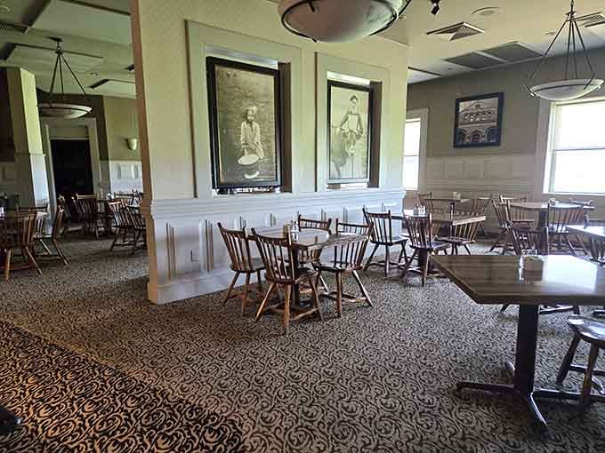 The spacious dining room with vintage photographs reminds you that great food has deep roots here.