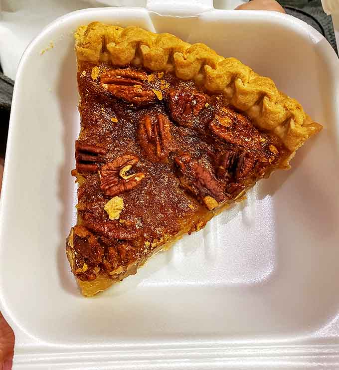 Pecan pie that looks like it could make grown adults weep tears of joy into their coffee cups.
