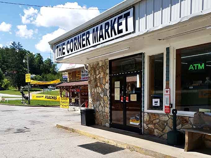 The Corner Market serves as the town's gathering spot, where locals and visitors alike stock up on essentials and local treats.
