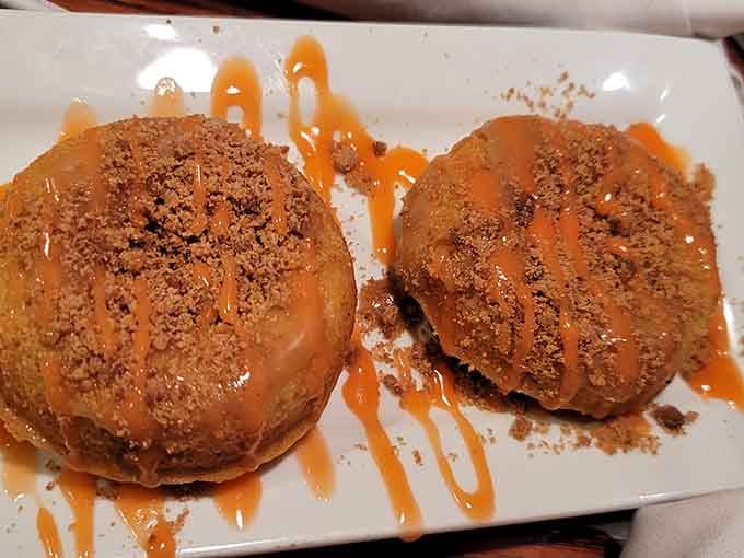 Golden-fried donut spheres drizzled with caramel, because sometimes breakfast needs to feel like a warm hug.