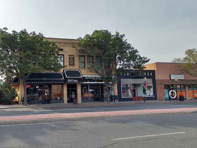 Downtown buildings blend historic character with modern businesses, like time travel with better coffee options.