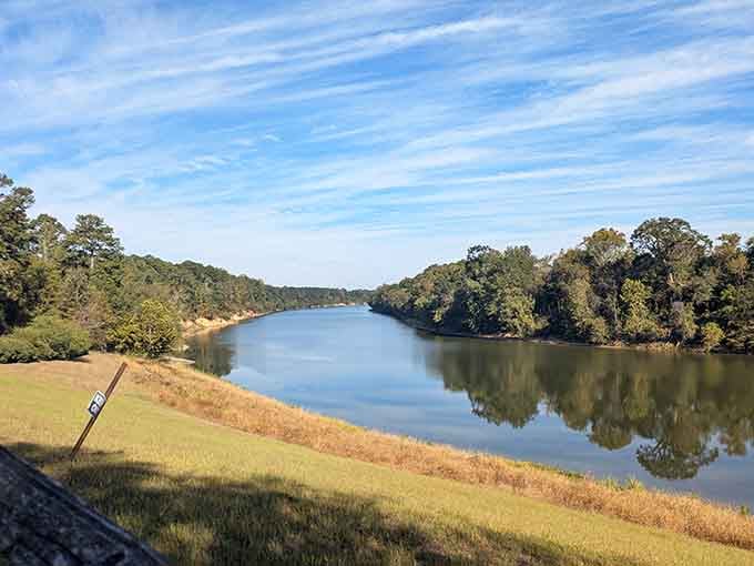 The Black Warrior River, flowing past these mounds for millennia, indifferent to human ambitions and empires.