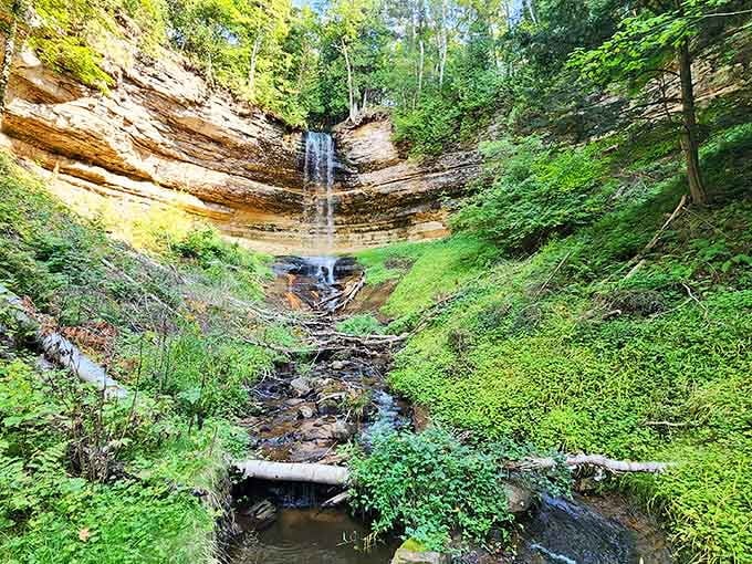 The stream continues its journey downward, carving beauty into the landscape one drop at a time.
