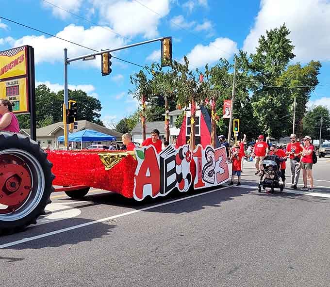 The ABC123 float rolls by with enough enthusiasm to make Sesame Street proud of this small-town educational spirit.