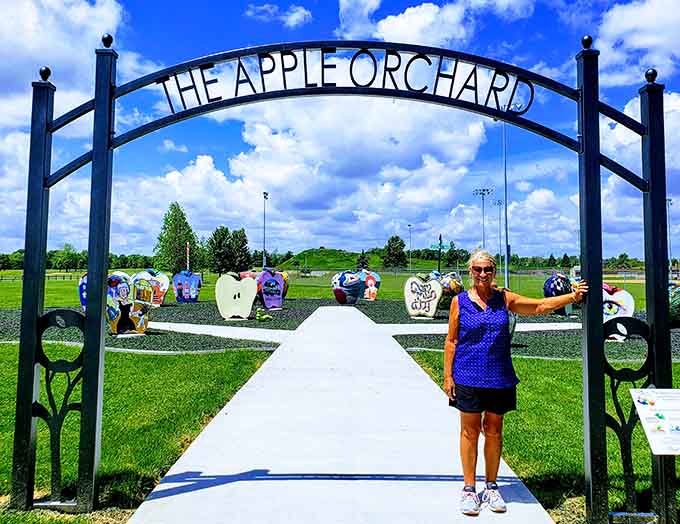The Apple Orchard entrance welcomes visitors to acres of fruit-bearing trees, where nature does the heavy lifting and we reap the rewards.