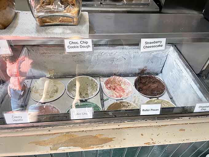 The ice cream case displays flavors like a museum exhibits masterpieces, except these you're absolutely encouraged to touch.