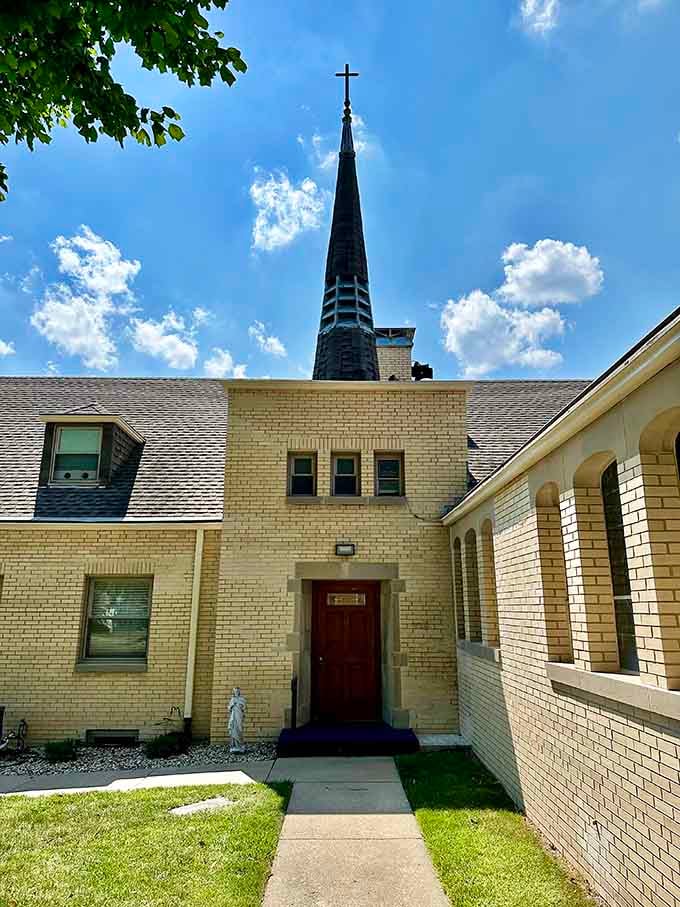 Holy Family Catholic Church's distinctive steeple has been guiding travelers and locals alike through this beautiful river valley.
