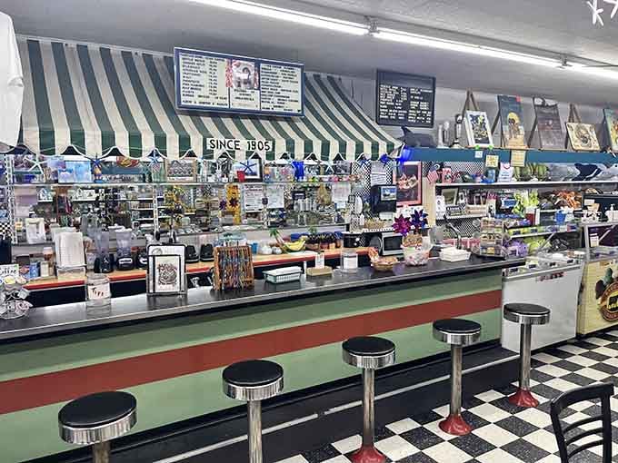 The counter stretches invitingly, promising handcrafted sodas and ice cream made the old-fashioned way every time.