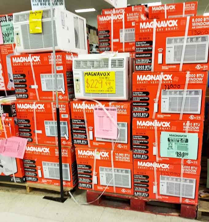 Air conditioners stacked like they're preparing for the apocalypse, or just another Pennsylvania summer, same difference really.
