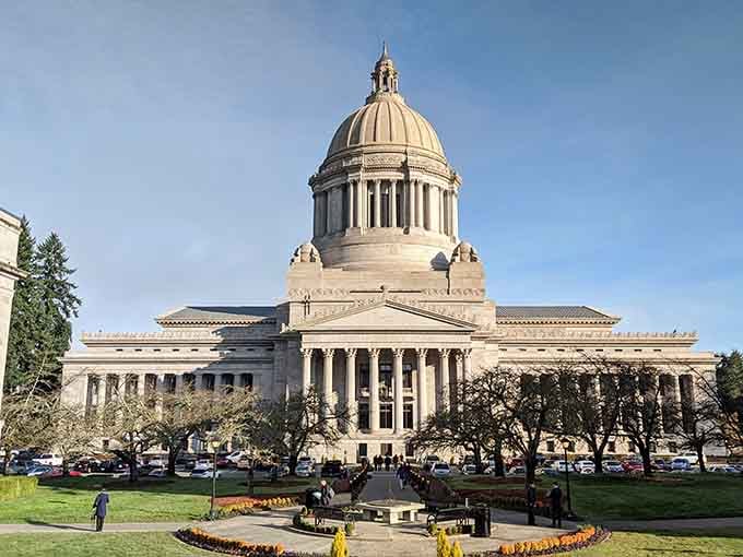 The Washington State Capitol Building's magnificent dome dominates the skyline, proving government architecture can inspire actual awe.