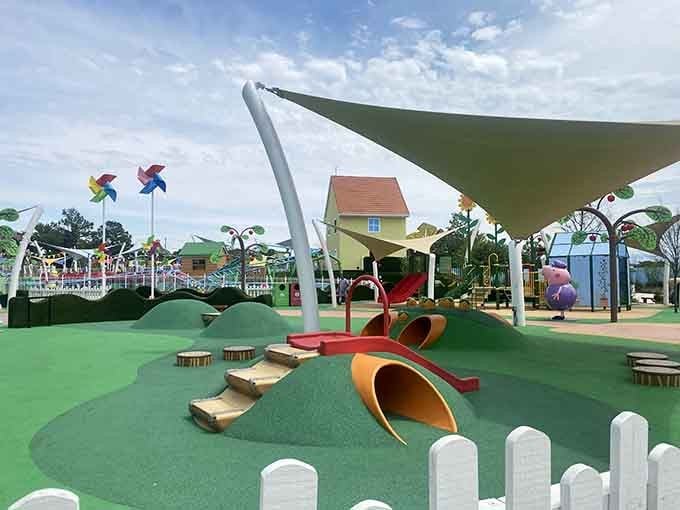 Outdoor play areas with shade sails protecting little adventurers from the Texas sun's enthusiastic rays.