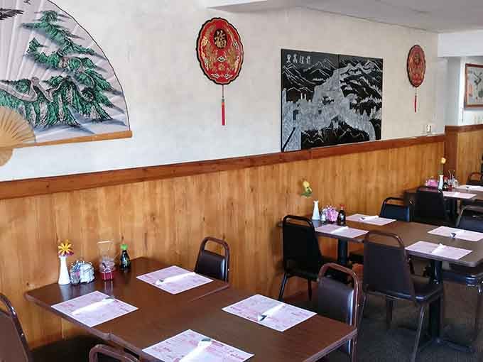 Asian-inspired decor adds cultural flair to your all-American eating marathon, creating unexpected visual harmony throughout.