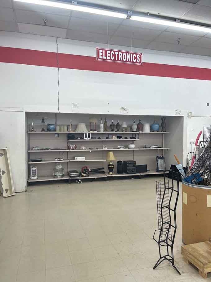 Small appliances and electronics wait patiently for someone to give them another chance at usefulness.