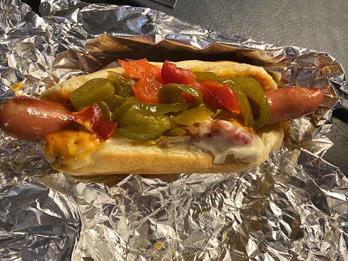 Peppers and cheese transform a simple hot dog into something that'll have you planning your next visit.