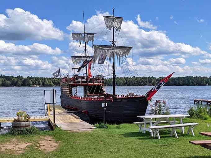 Docked and majestic against blue skies, this vessel looks like it sailed straight from the Caribbean into Wisconsin's heart.