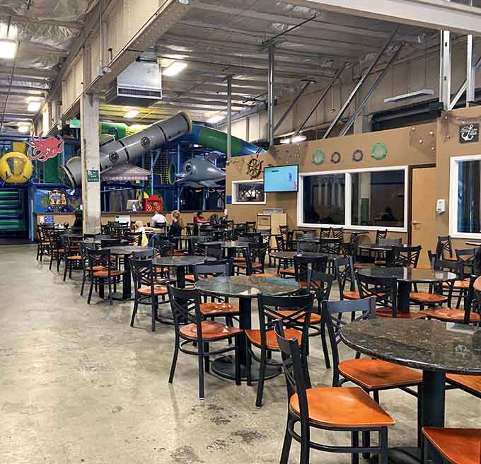 The spacious seating area means you can actually relax with coffee while the play structure does the heavy lifting.