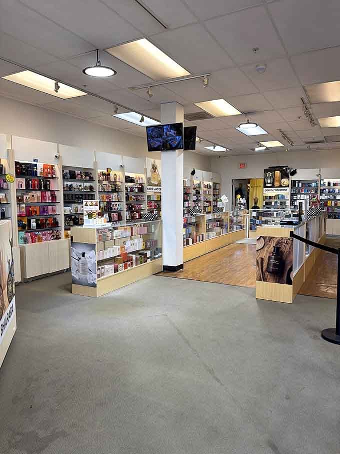 Fragrance displays organized like a perfume lover's paradise, offering premium scents minus the department store markup madness.