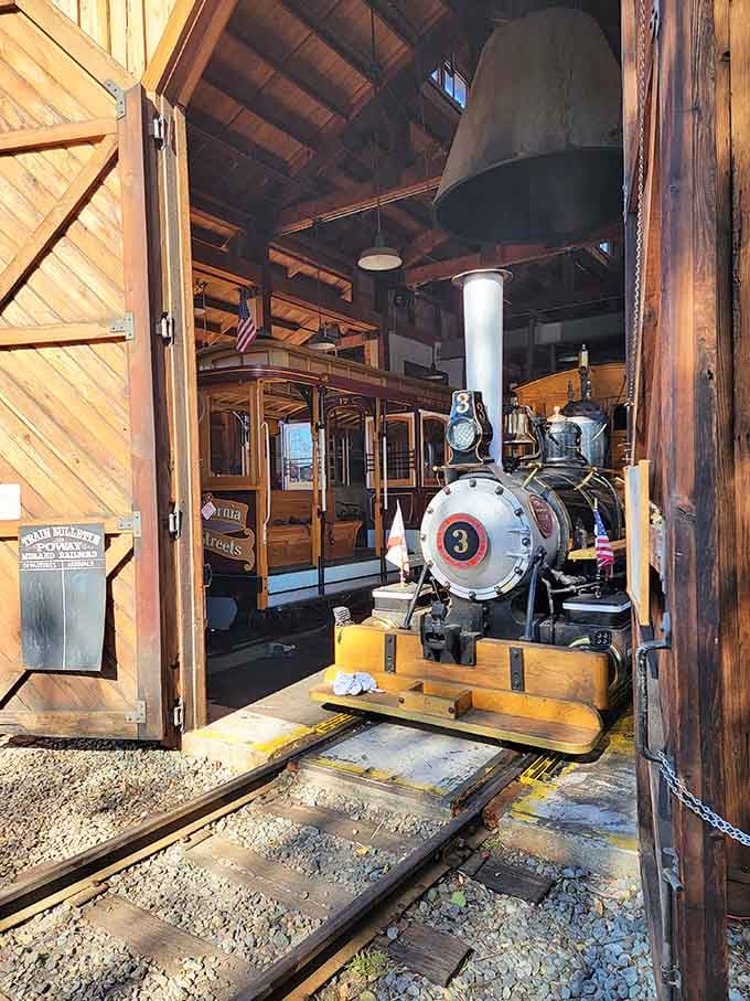 The engine barn houses these beauties between runs, where volunteers lovingly maintain every mechanical detail.