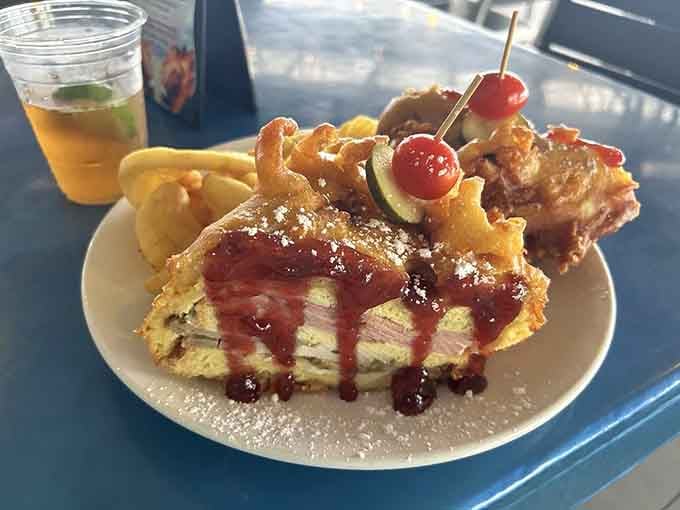 The Monte Cristo looks like it went through a flavor explosion and came out victorious on the other side.