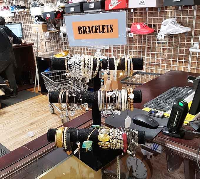 Bracelets arranged like precious artifacts in a museum, except these won't cost you a mortgage payment.