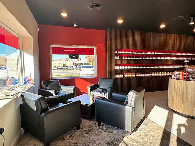 Comfortable seating for those who can't wait until they get home to dive into their haul.