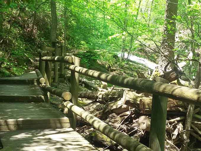 These railings have saved countless hikers from unplanned swimming adventures in the creek below.