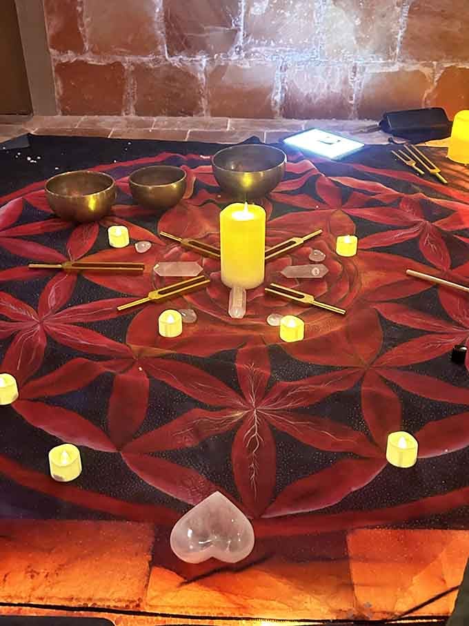 Sound healing bowls arranged like art, ready to add another dimension to your wellness journey here.